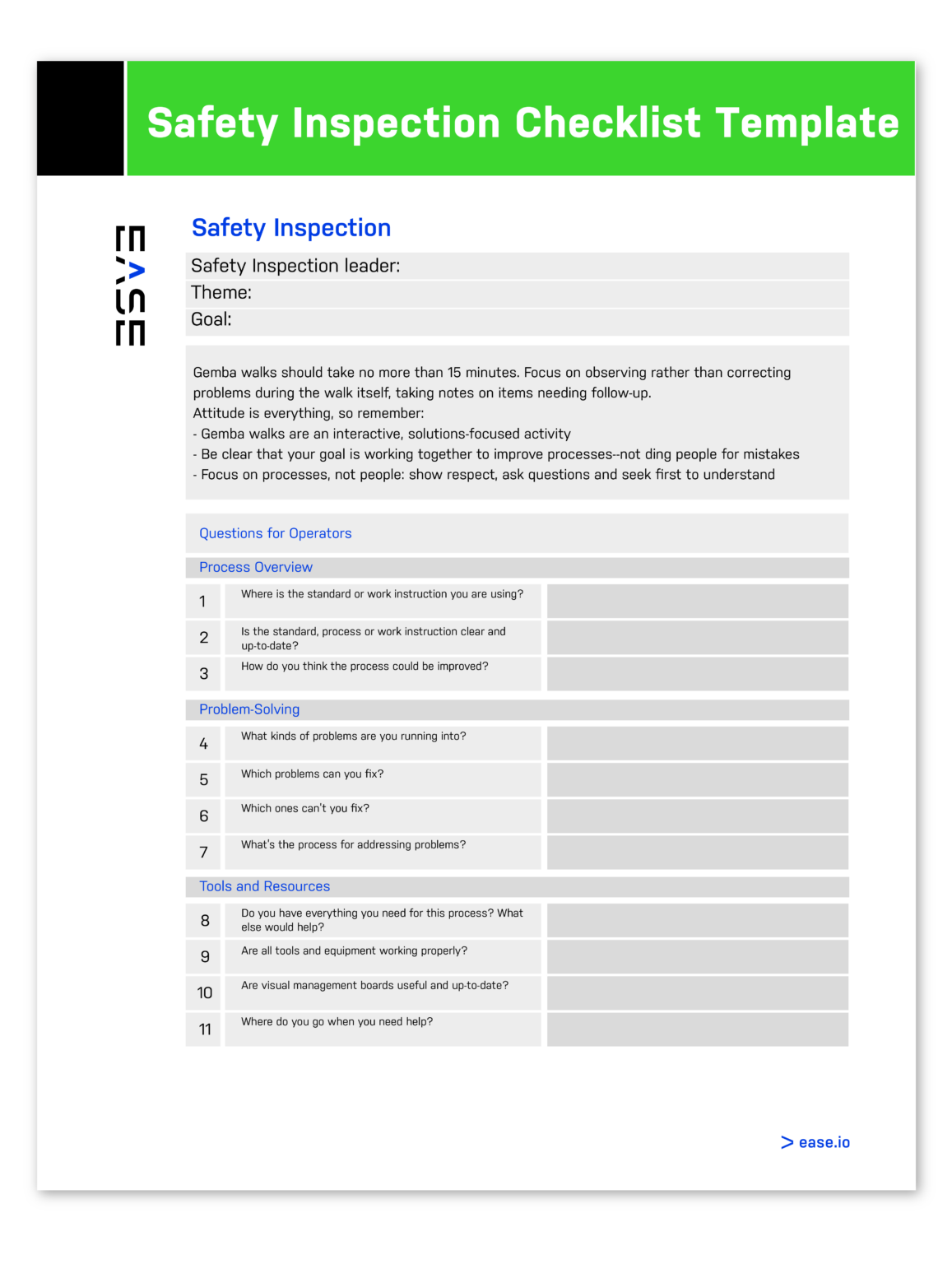 Safety Inspection Checklist Template | Ease.io