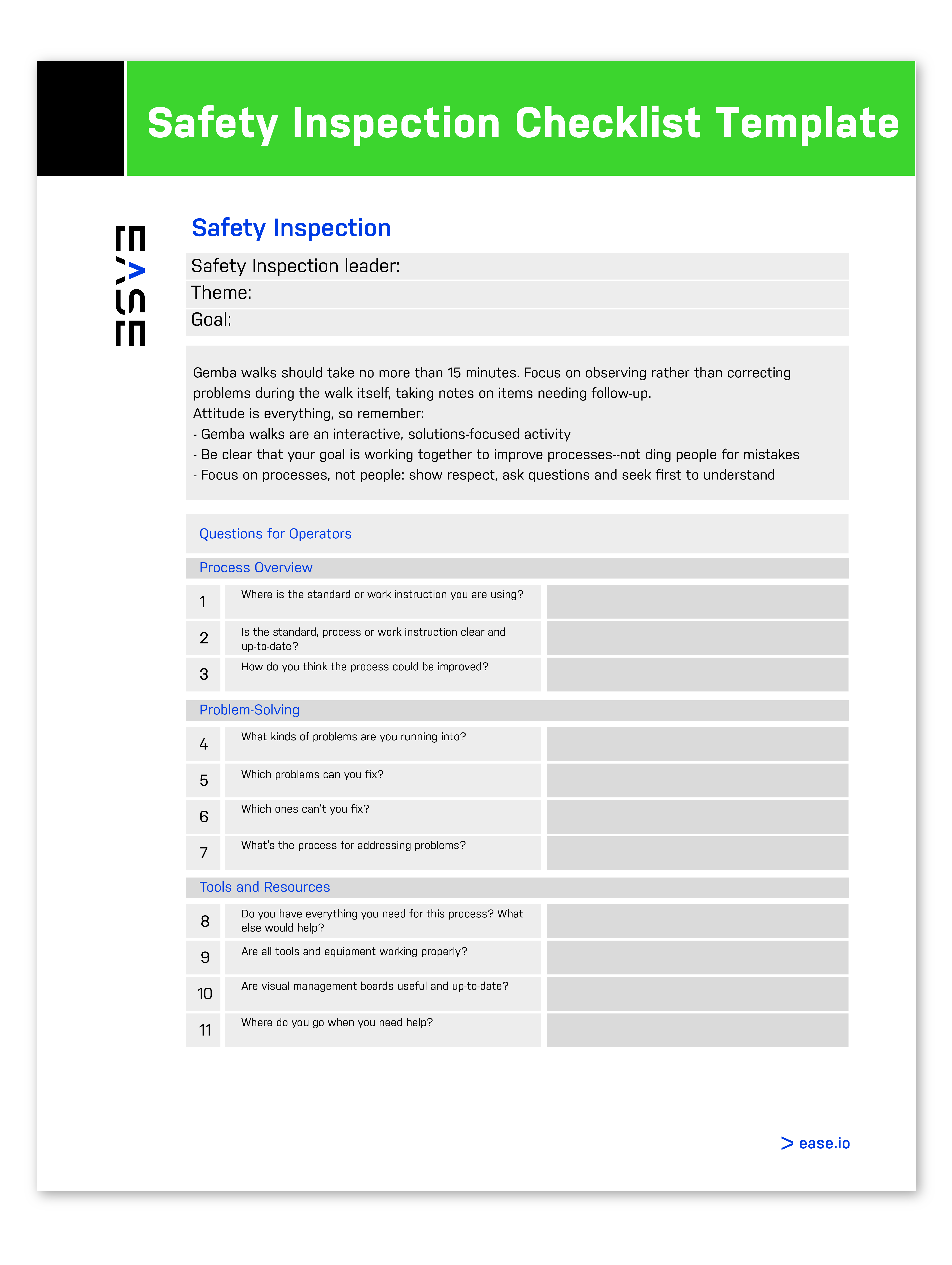 Inspection Checklist Template Excel